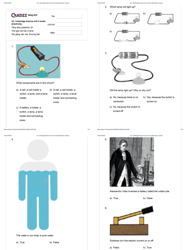 G3 - Cambridge Science Unit 6 Review (Electricity) - Quizizz | PDF ...