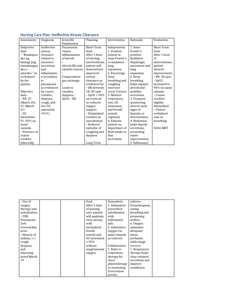 NCP Ineffective Airway Clearance MRSCGT | PDF | Respiratory Tract | Breathing