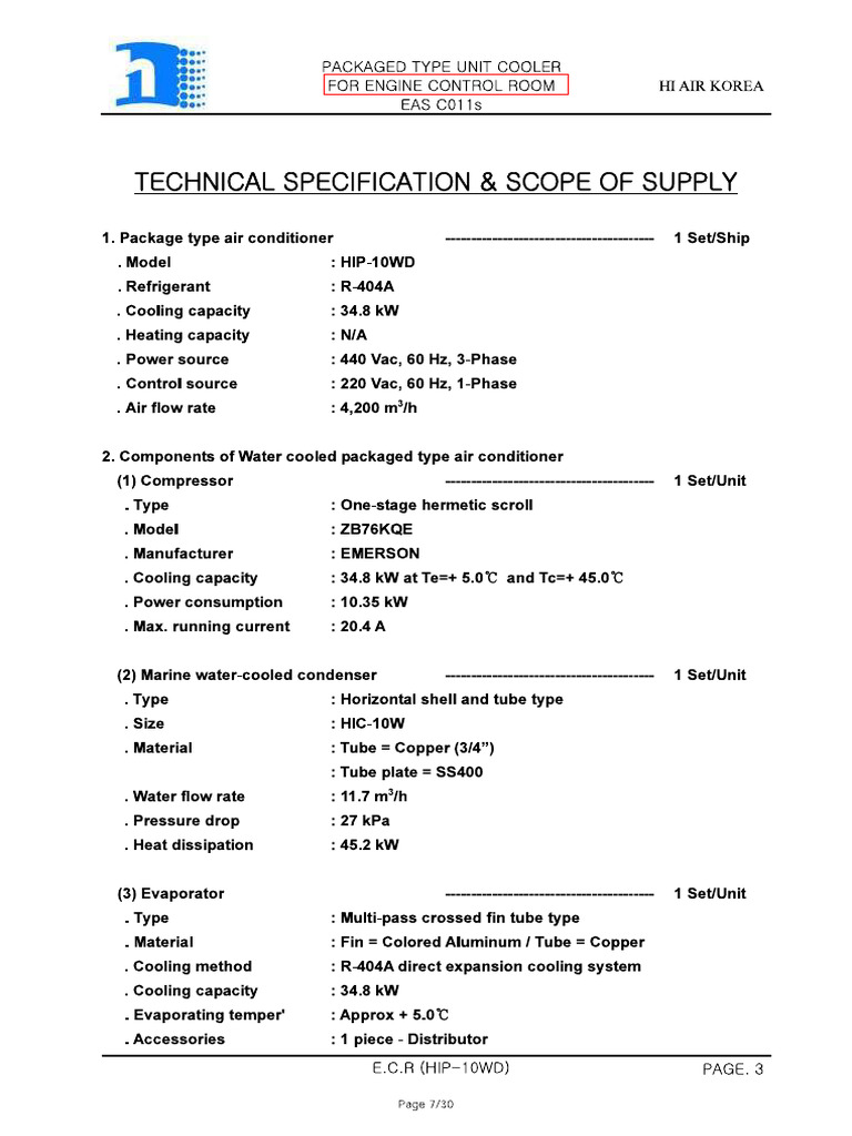 Technical Specification Air Conditioner CCM Model Hip-10wd | PDF