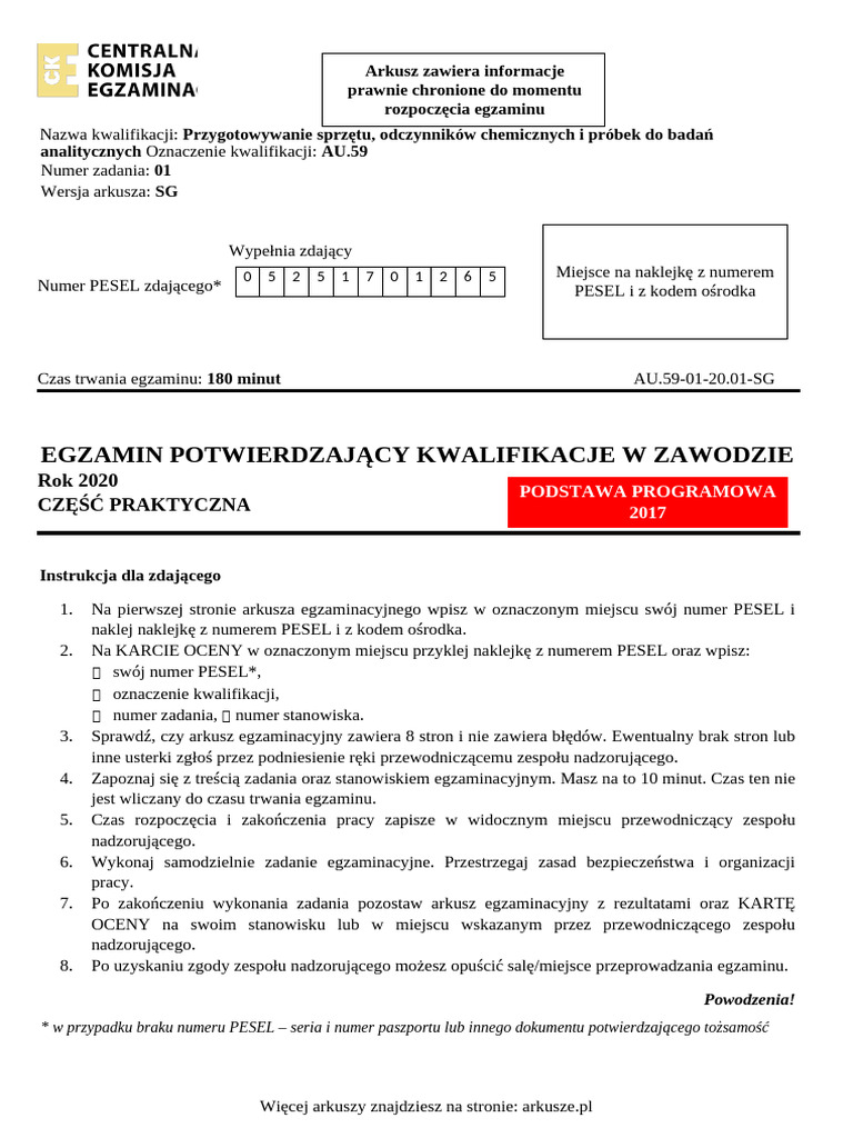 Au59 2020 Styczen Egzamin Zawodowy Praktyczny | PDF