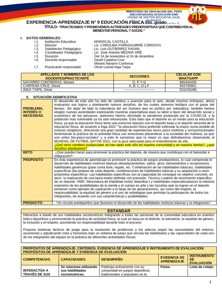 Experiencia de Aprendizaje 9(Unidad 9) Tefa | PDF | Evaluación | Aprendizaje
