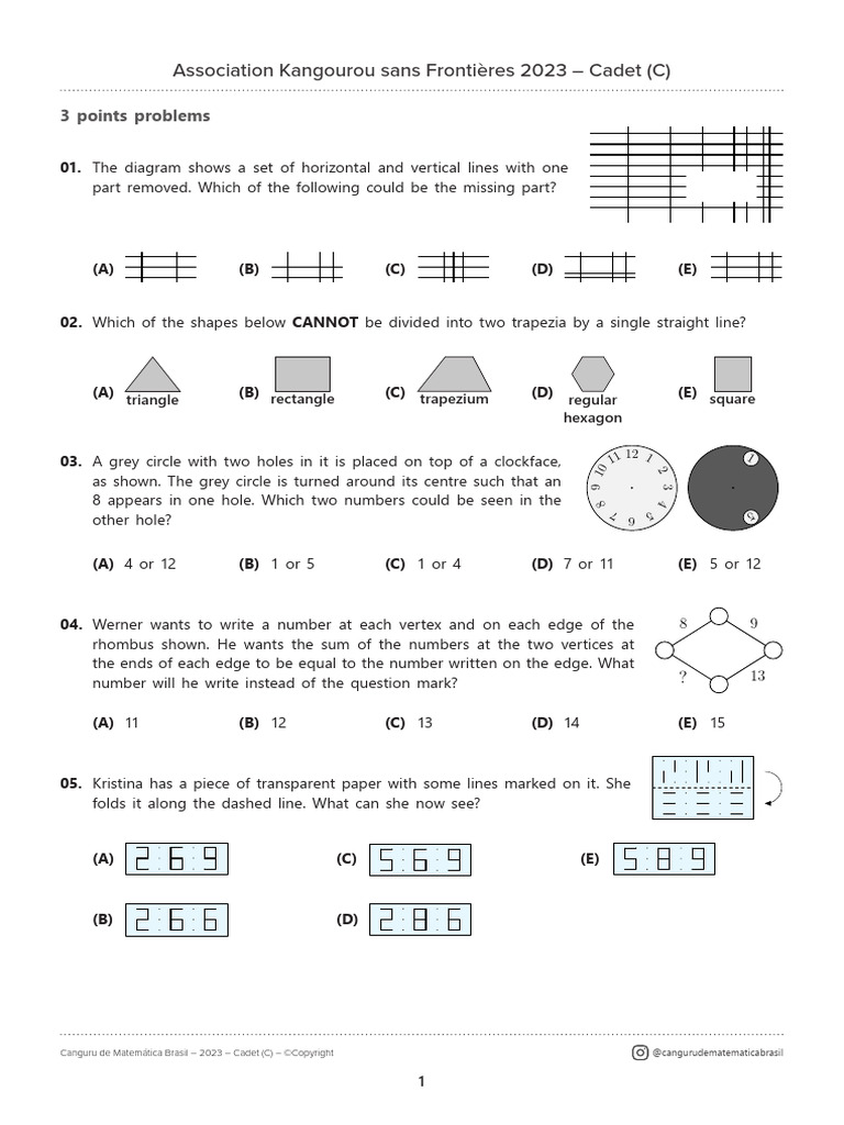 Math Problems for Cadet Level 2023 | PDF | Elementary Geometry ...