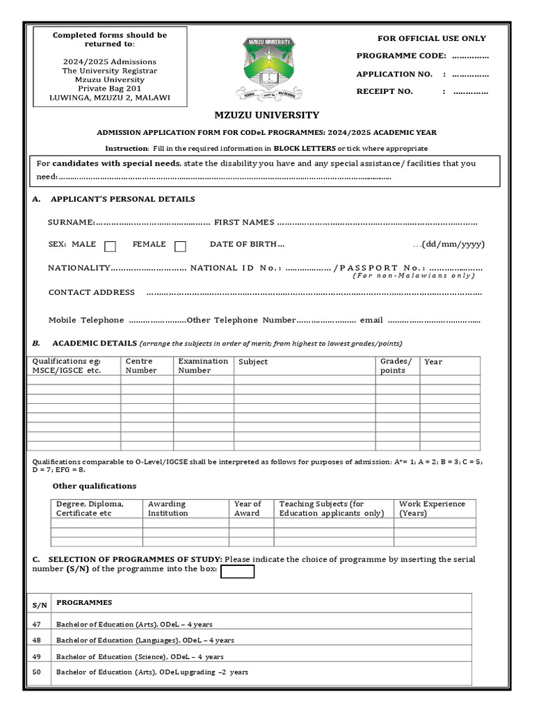 ODeL Application Form For 2024 2025 Applications 1 | PDF | Educational ...