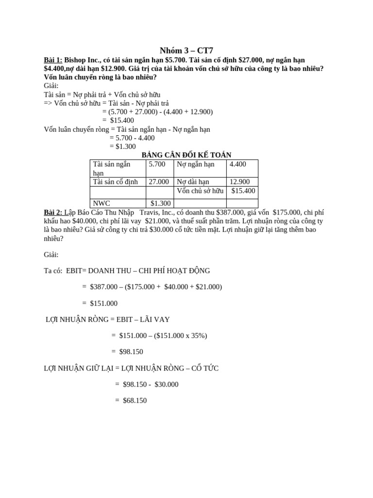 Nhóm 3. CT7. BÀI TẬP CHƯƠNG 2 | PDF