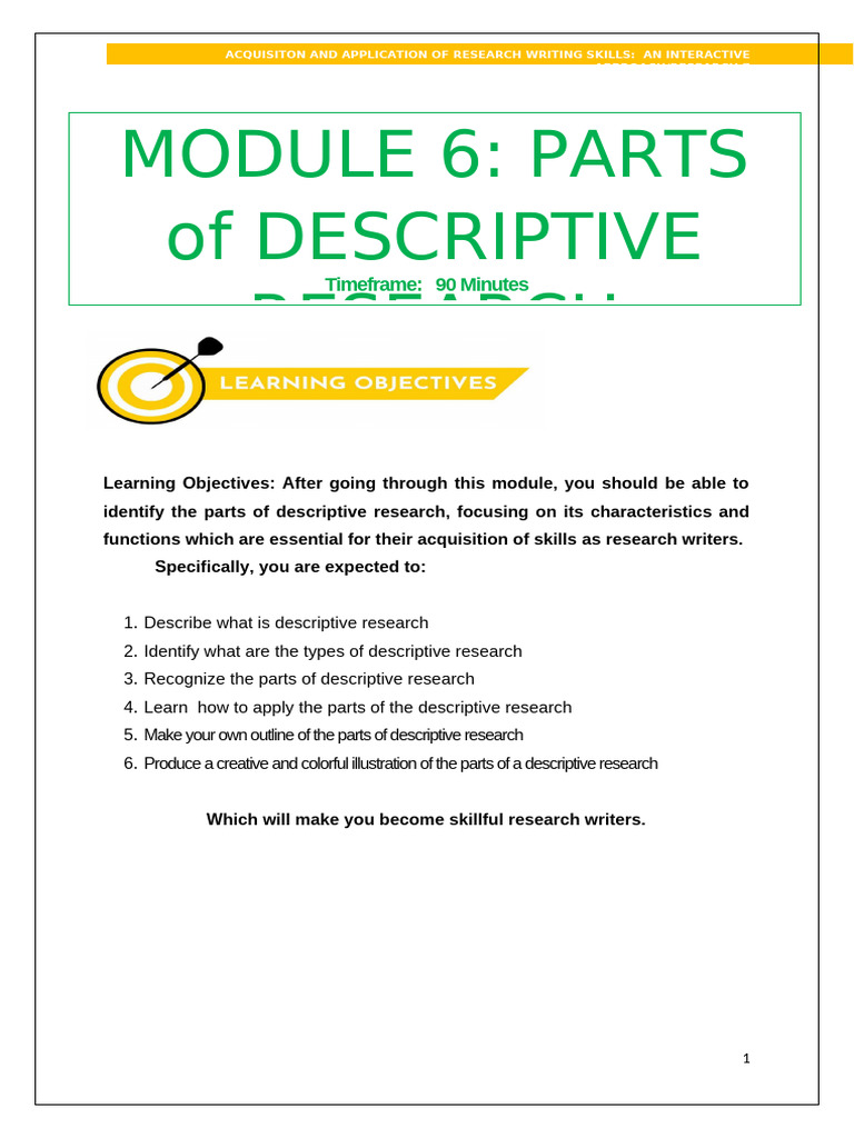 JHS Research 7 Module 6 Parts of Descriptive Research | PDF ...