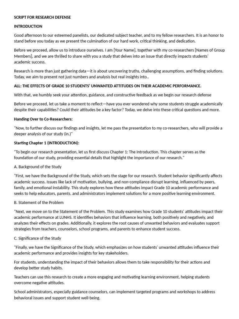 Script For Research Defense Revised | PDF | Motivational | Motivation