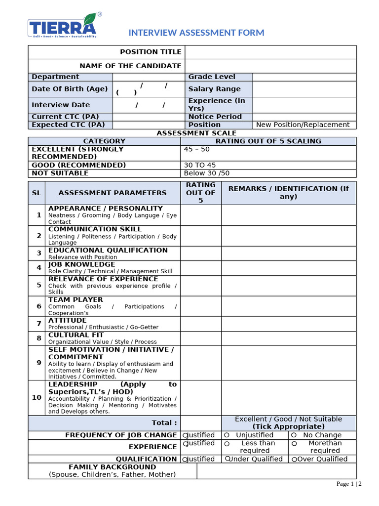 Interview Assessment Form Template | PDF | Learning | Psychology