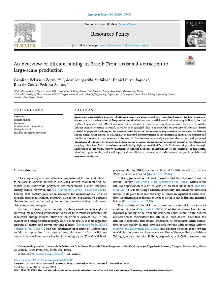 An Overview of Lithium Mining in Brazil | PDF | Lithium | Mining