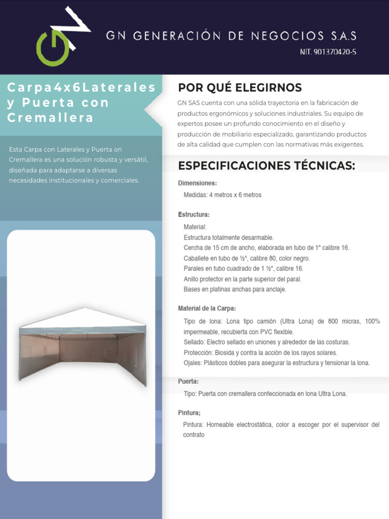 Carpa 4x6 con Laterales y Puerta | PDF