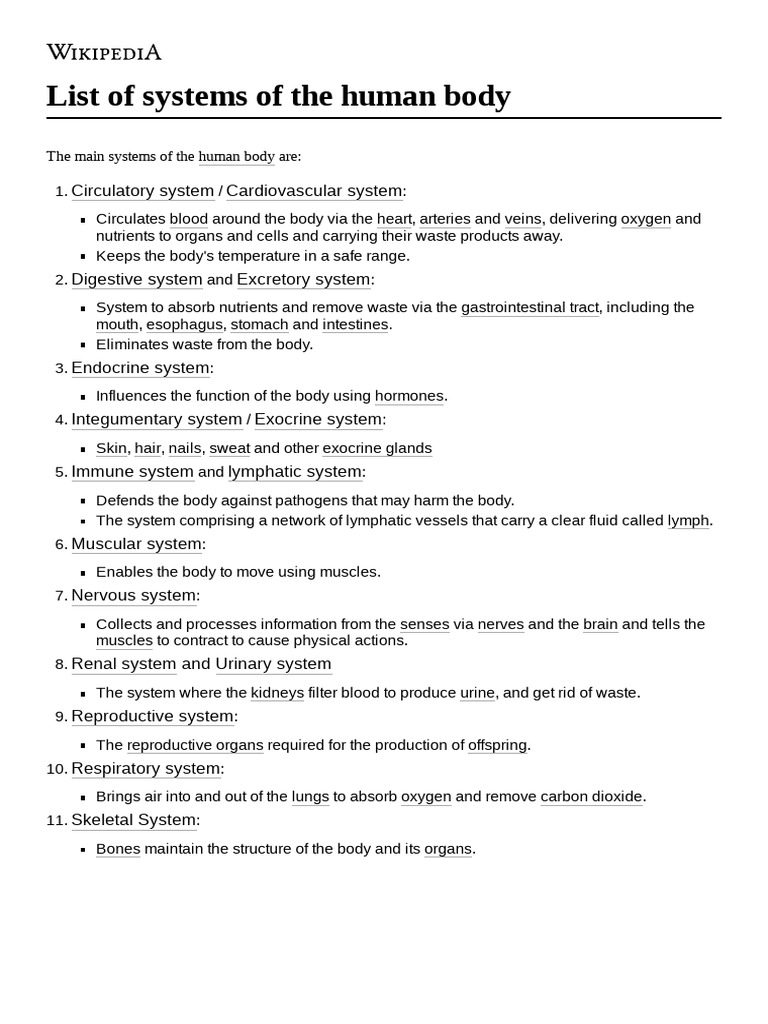 List of Systems of The Human Body | PDF