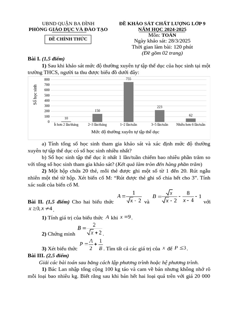 2025.03.28. PGD. Đề KSCL lần 1 môn Toán năm học 2024-2025 | PDF