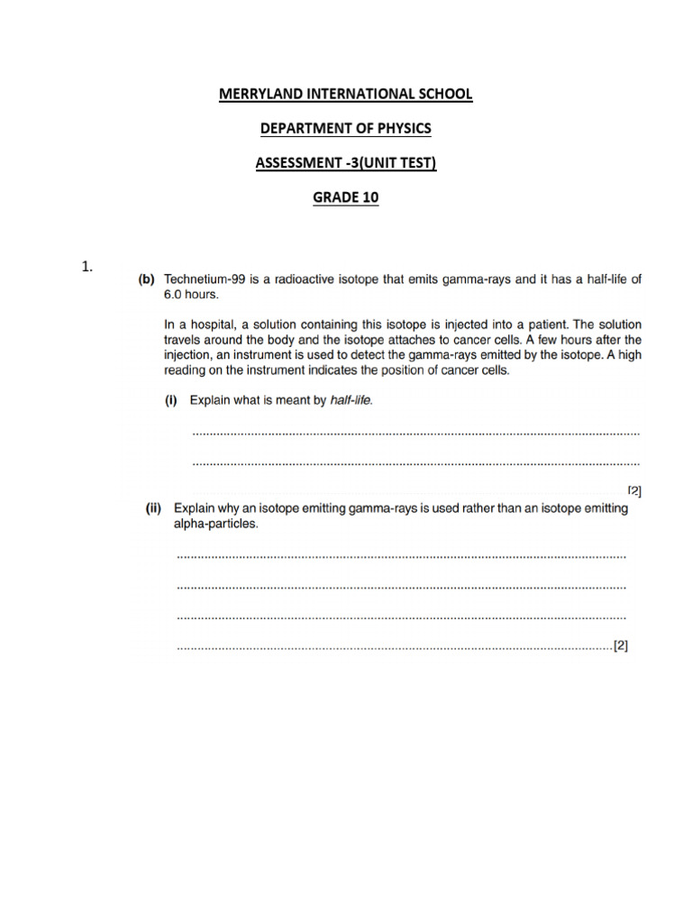 Grade 10 Physics Unit Test Assessment | PDF