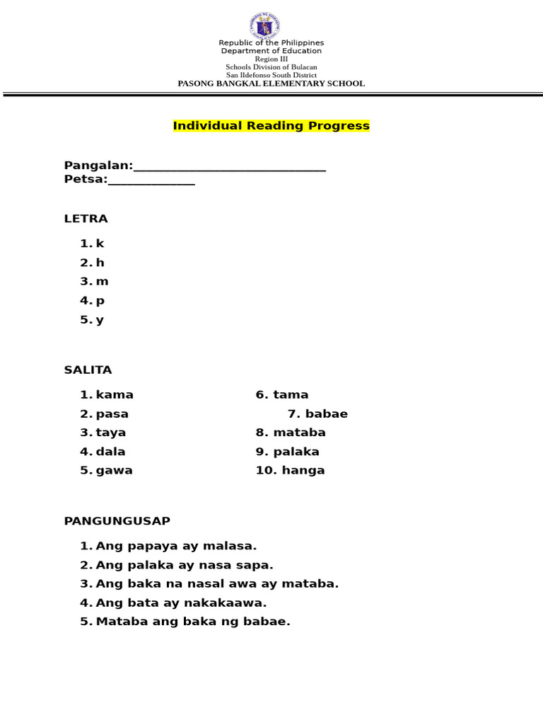 Basa bata with Sir Jess | PDF