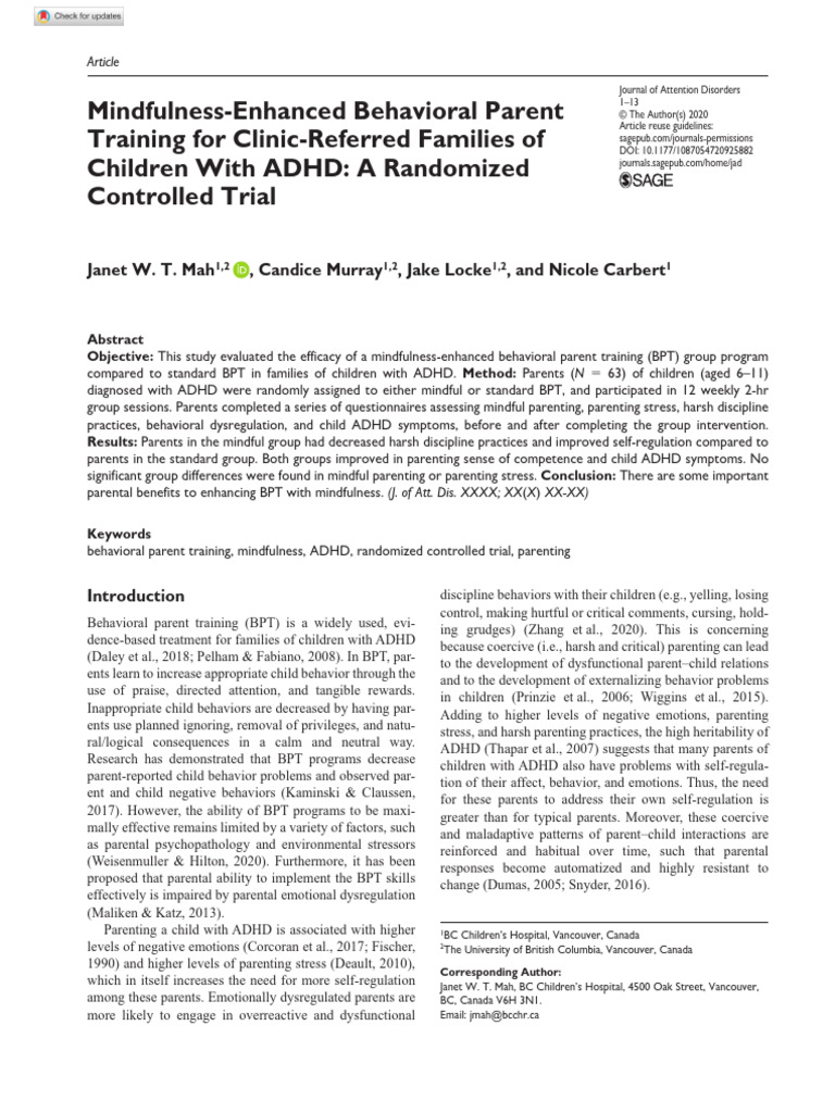 Mindfulness in ADHD Parent Training | PDF | Attention Deficit ...