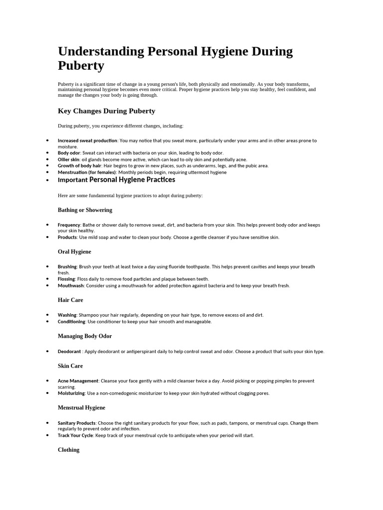 Understanding Personal Hygiene During Puberty | PDF | Hygiene | Medical ...