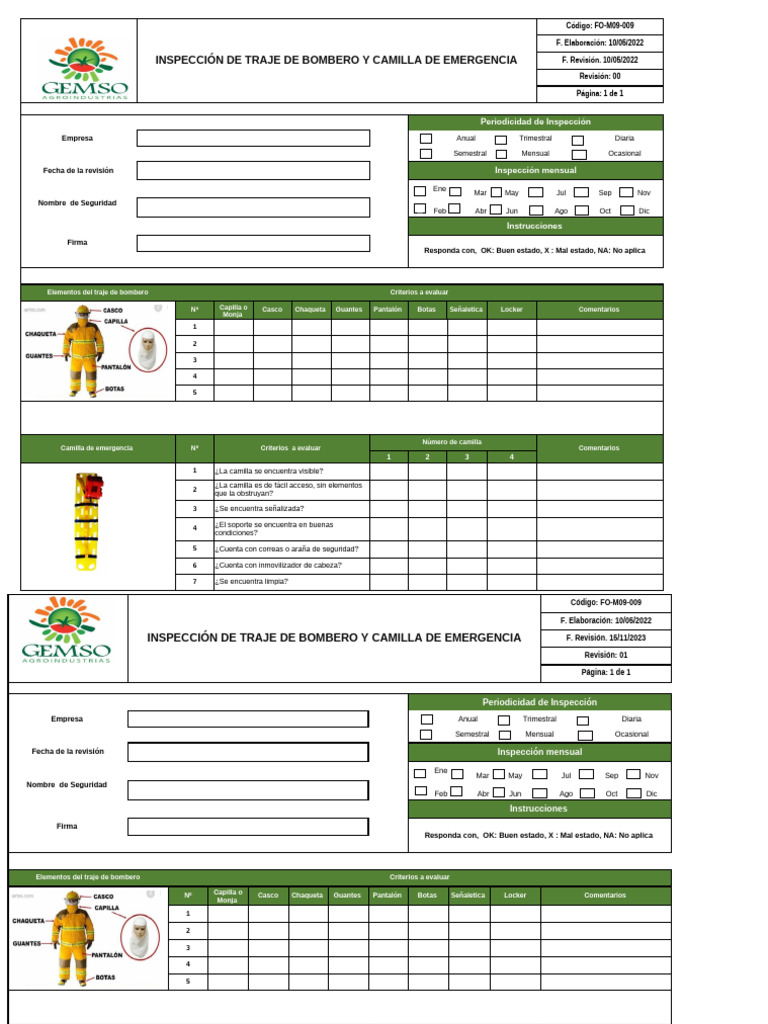 Fo-M09-009 Inspección de Traje de Bombero y Camilla de Emergencia | PDF