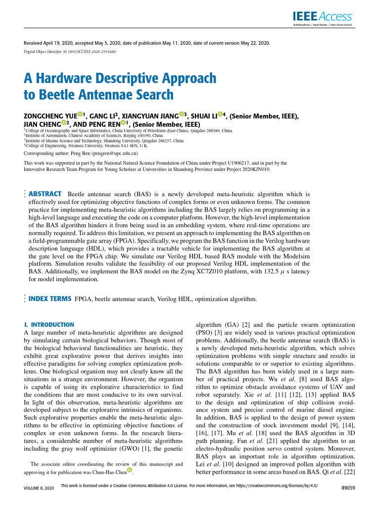 A Hardware Descriptive Approach To Beetle Antennane Search | PDF ...