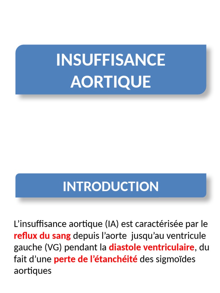 INSUFFISANCE AORTIQUE | PDF | Système cardio-vasculaire | Cœur