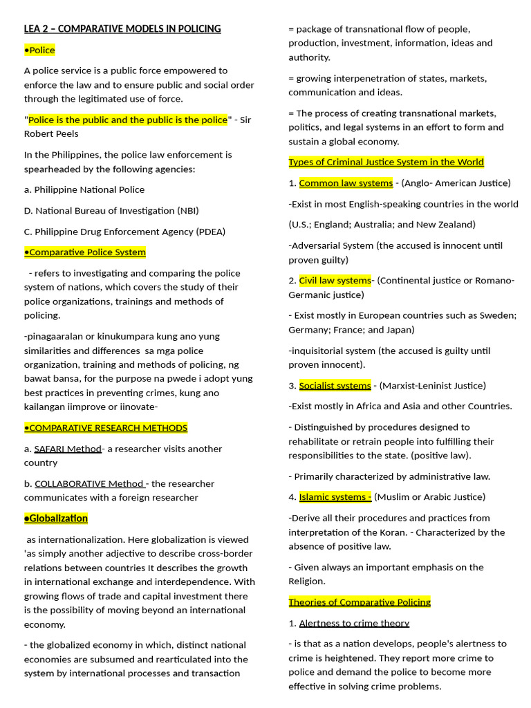 Audit 2 - Lea 2 Comparative Models in Policing | PDF | Police | Globalization