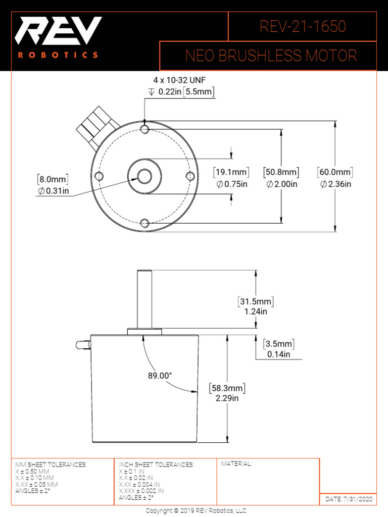 NEO Brushless Motor REV-21-1650 Specs | PDF