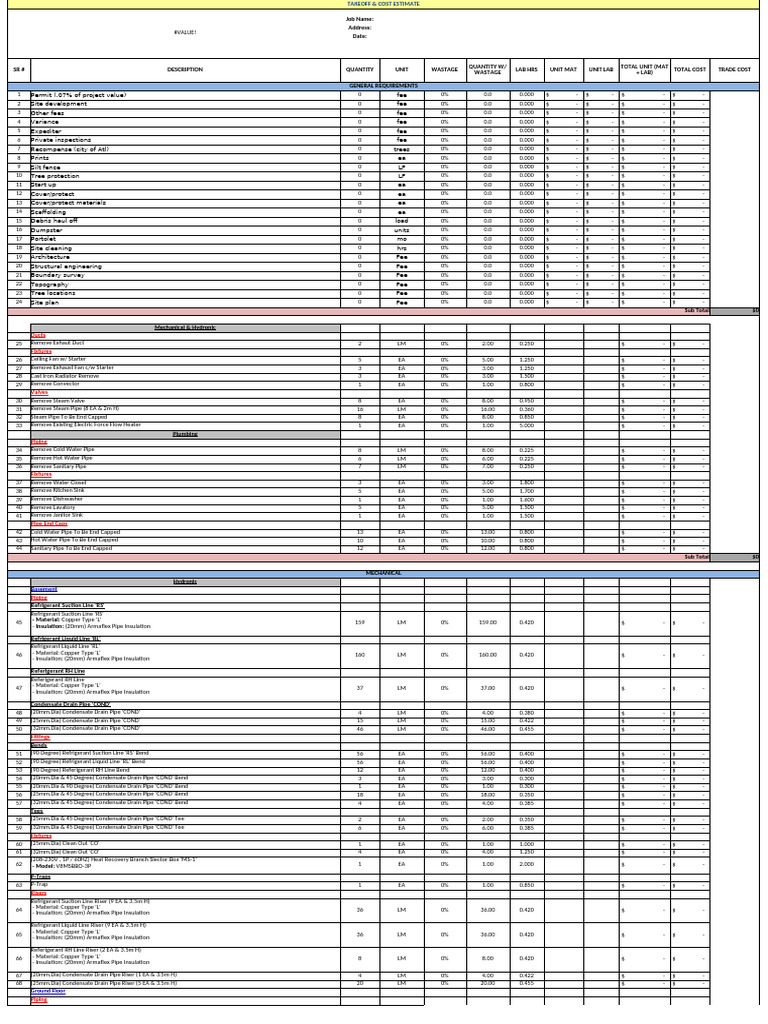 Sample ESTIMATE - Mechanical & Plumbing Scope | PDF | Duct (Flow ...
