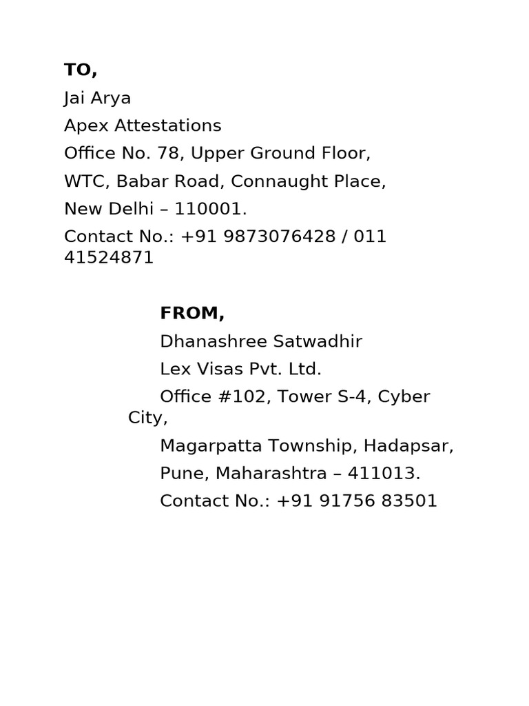Address Label - Apex Attestations (Jai Arya) | PDF
