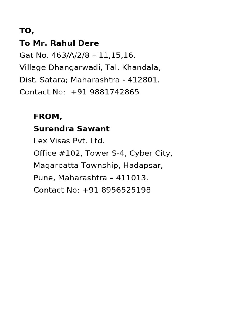 Address Label - Ideal - Rahul Dere (Wipro Pari) | PDF