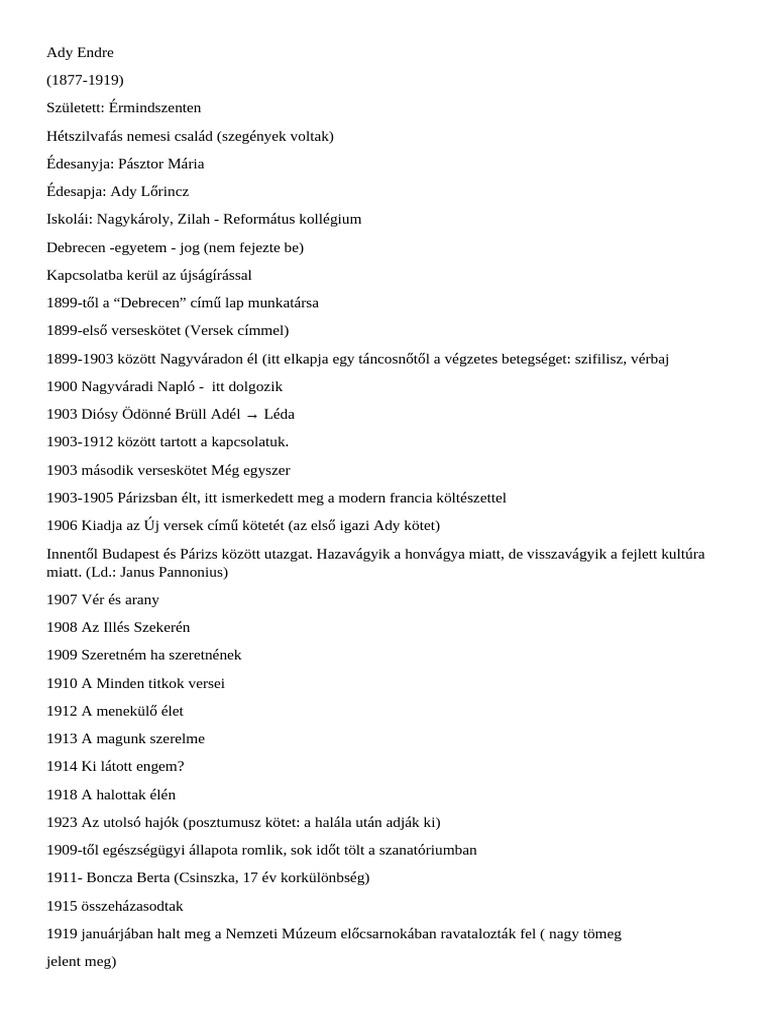 Ady Endre Élete | PDF