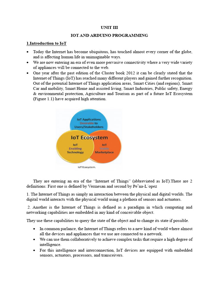 1 - UNIT III Notes by George | PDF | Arduino | Internet Of Things