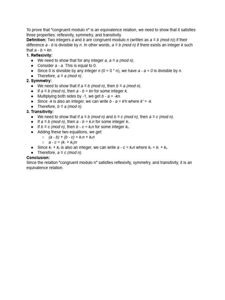 For A Fixed Integer N-1 Prove That The Relation ... | PDF