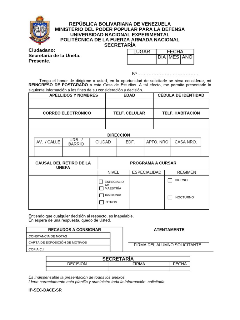 Formato Solicitud Reingreso Postgrado | PDF