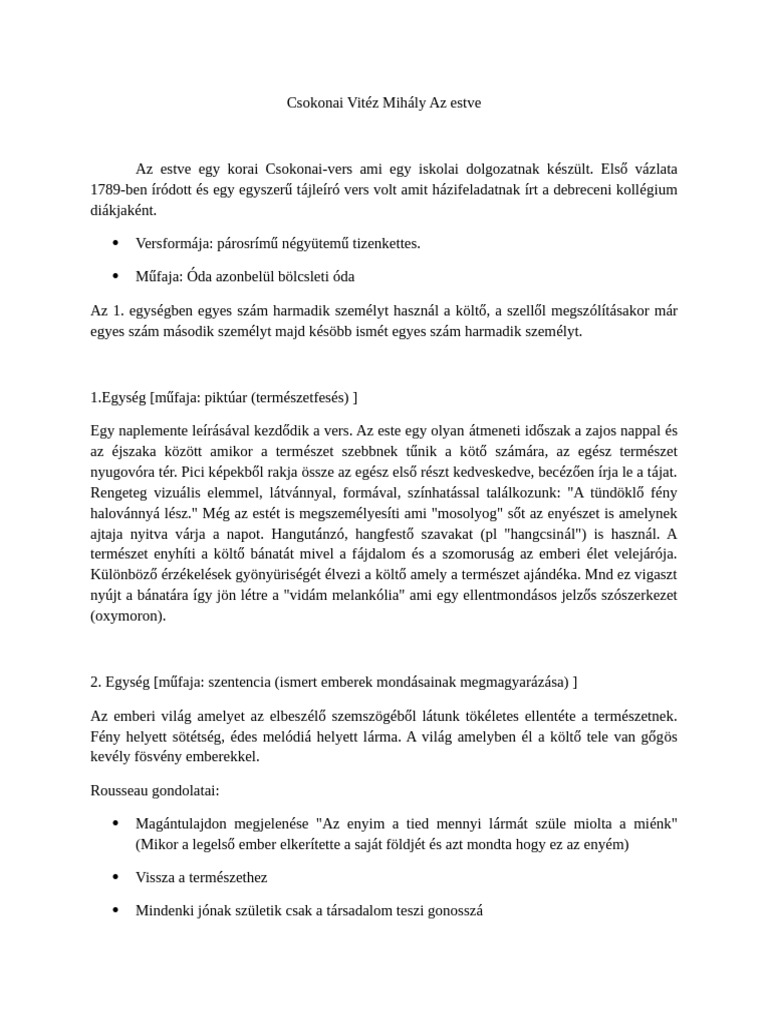 Csokonai Vitéz Mihály Az Estve | PDF