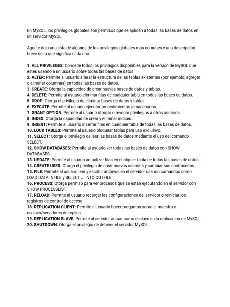 Descripción de Privilegios Globales | PDF