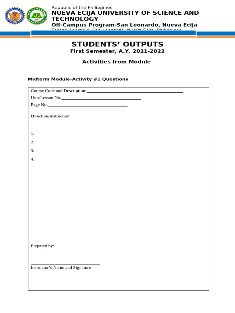 Outputs Module Activities Midterm and Final Term | PDF