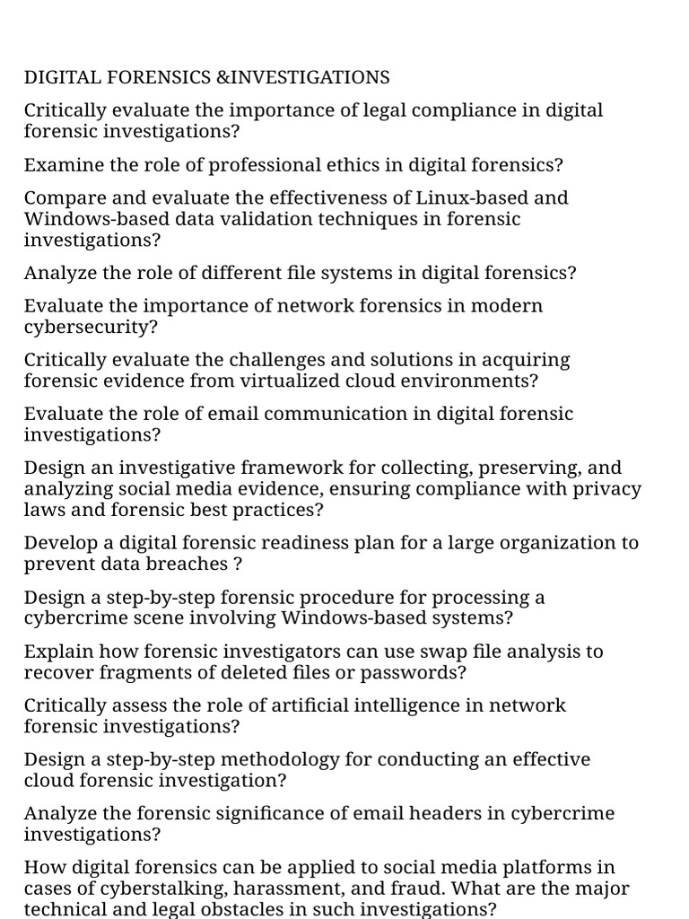 Digital Forensics and Investigation Question Bank | PDF