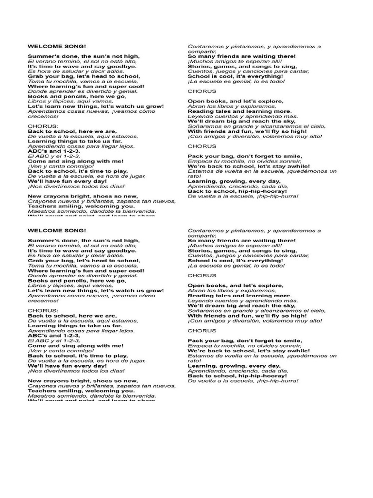 Welcome Song | PDF