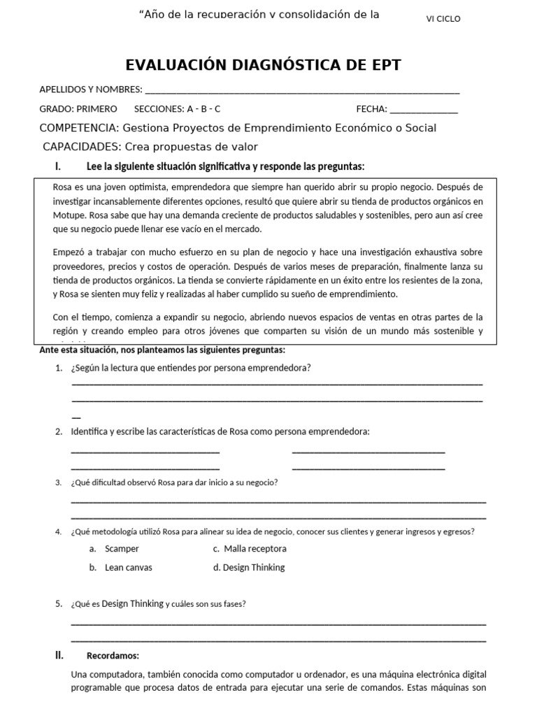 Ficha de Aprendizaje S1 - U1 - 1SEC - EVA DIAG EPT | PDF | Periférico | Hardware de la computadora
