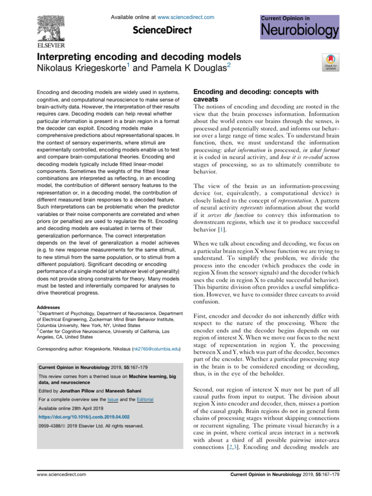 Krigestroke et al (2019) Interpreting encoding and decoding models ...
