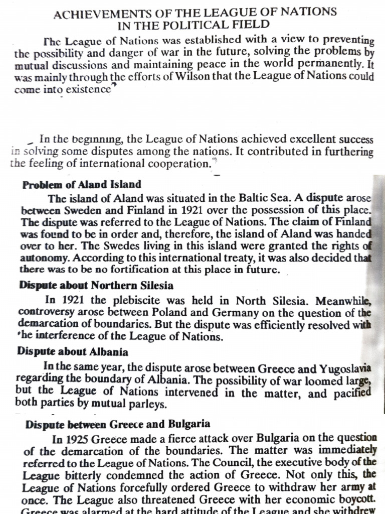 Achievements of the League of Nations | PDF | League Of Nations ...