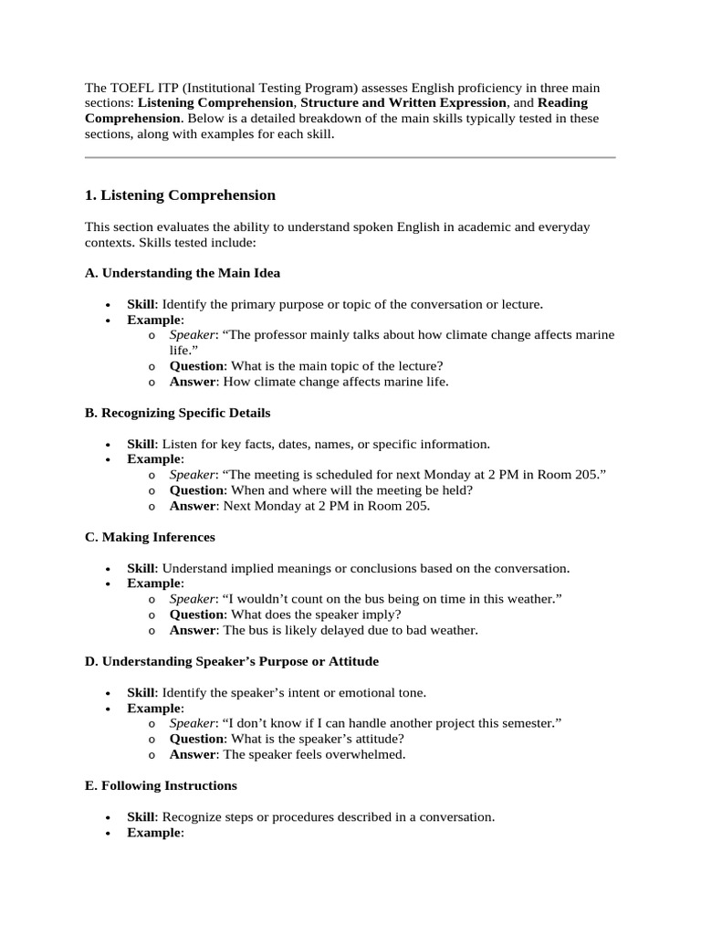 SKILLS IN The TOEFL ITP | PDF | Reading Comprehension | Test Of English ...