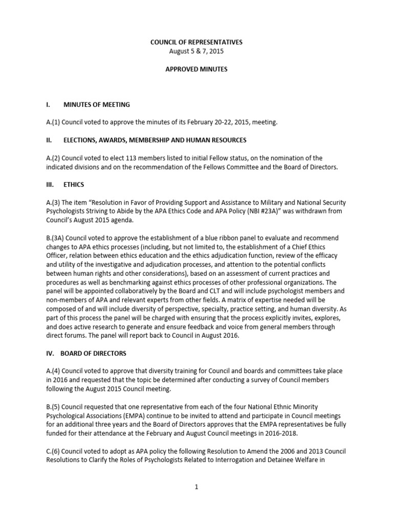 APA Council Minutes, Video Game Resolution | PDF | American ...