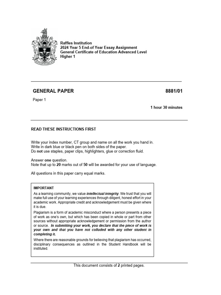 2024 RI Y5 GP End-of-Year Essay Assignment | PDF | Plagiarism