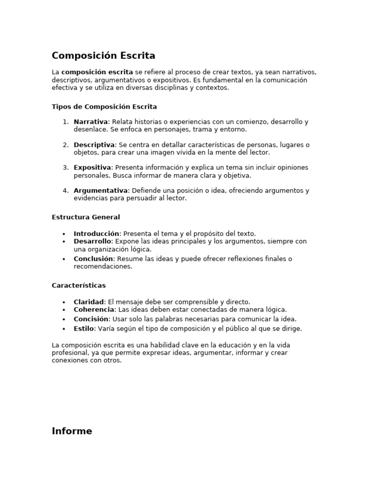 Tipos y Estructura de Composición Escrita | PDF | Palabra | Ensayos