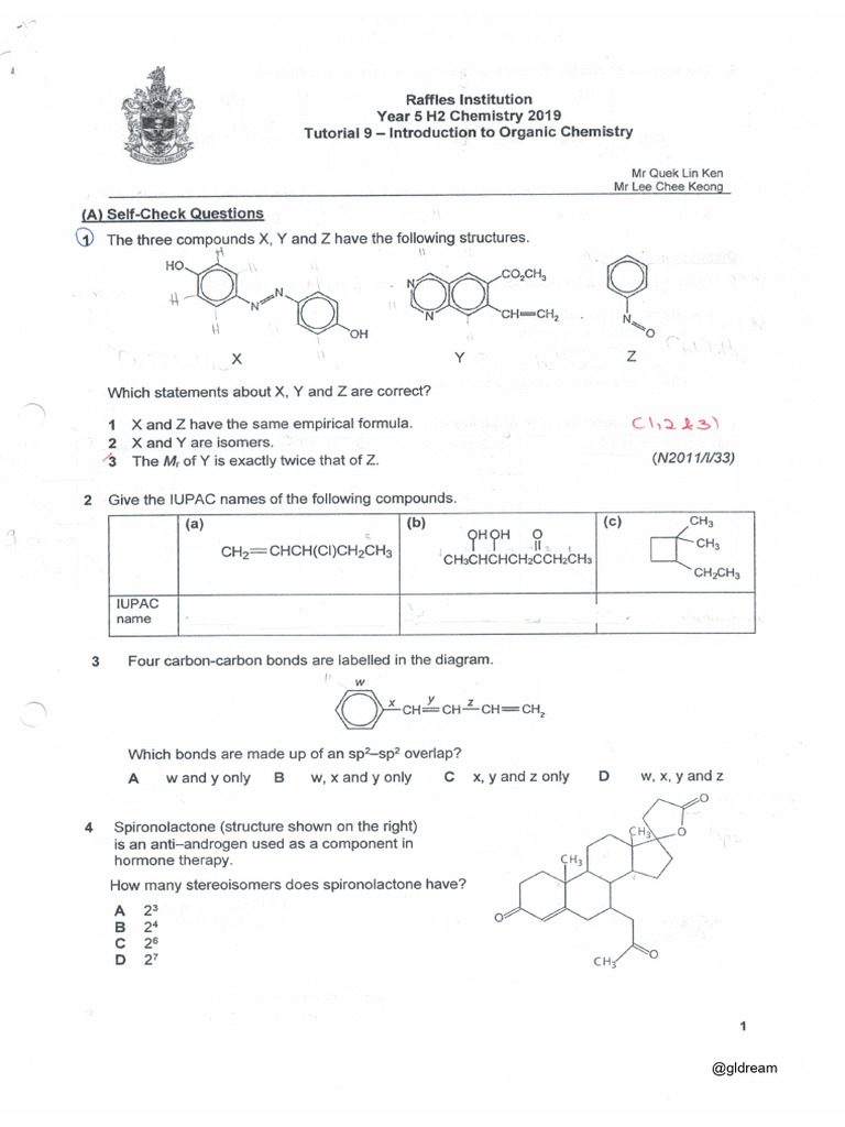 Tutorial 9 - Introduction To Organic Chemistry | PDF