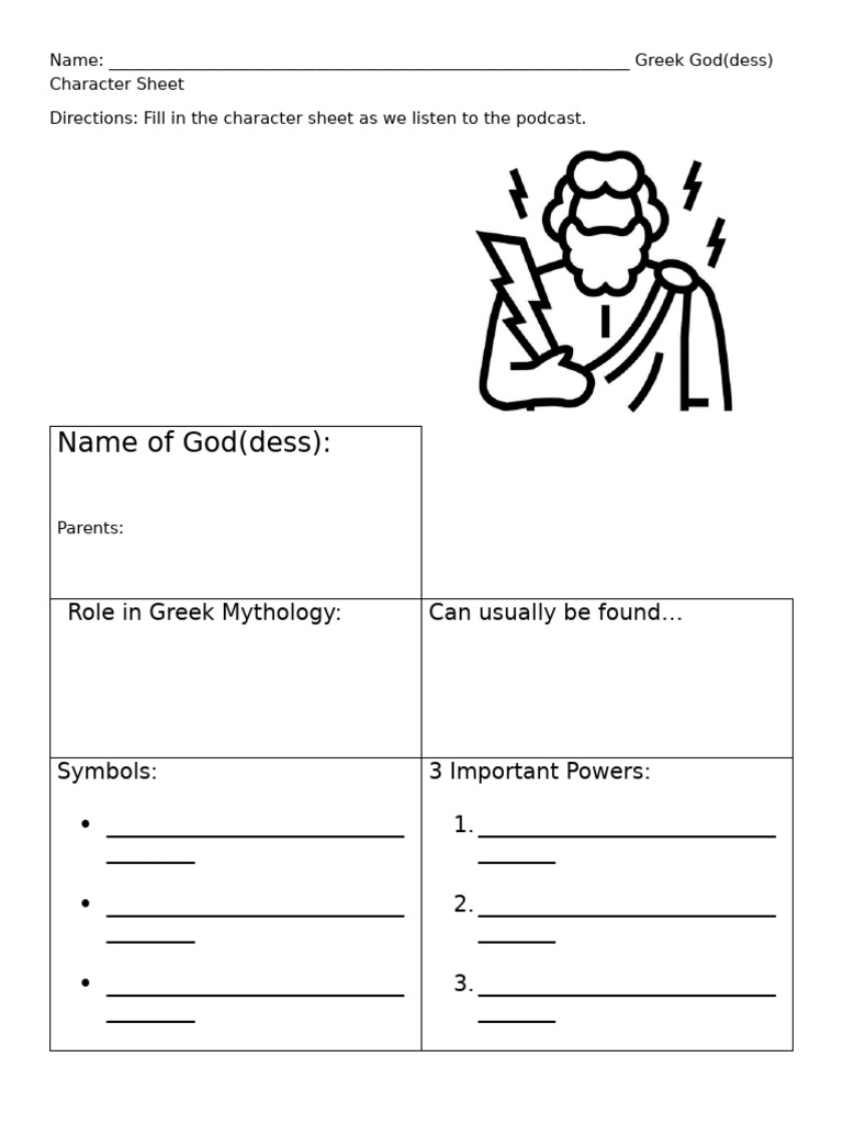 Greek Mythology Character Sheet | PDF | Greek Mythology | Cultural ...