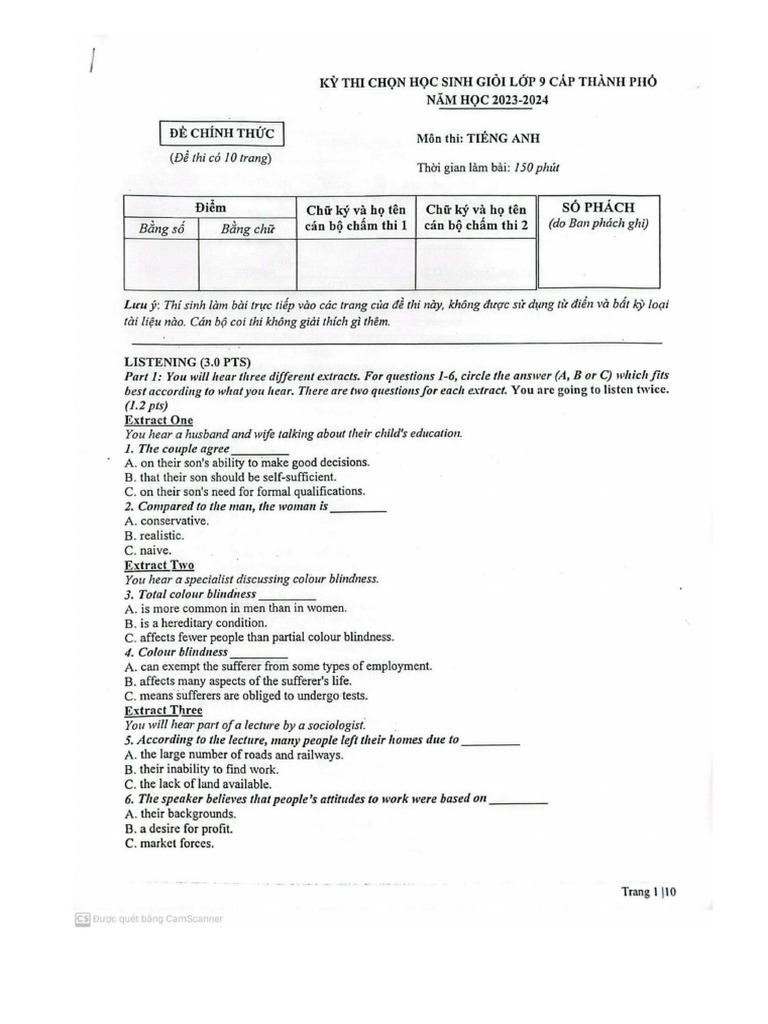 Đề Thi HSG Tỉnh Lớp 9 Hà Nội 2023-2024 | PDF