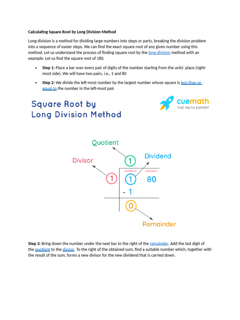 Square Root Calculation by Long Division | PDF