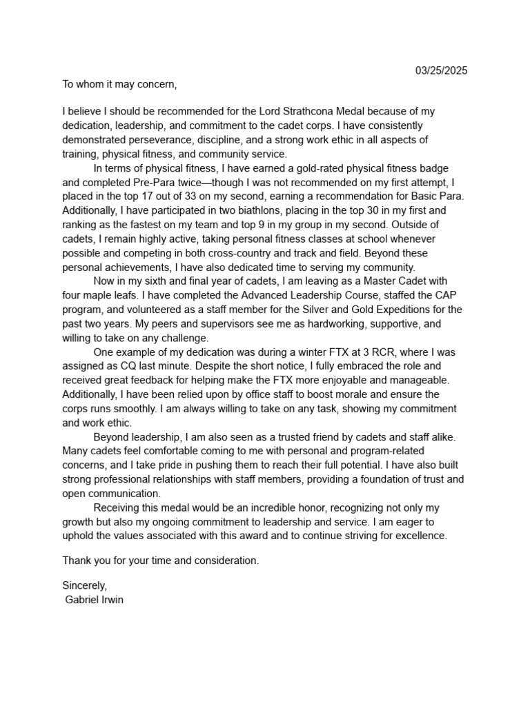 Lord Strathcona Medal - Gabriel Irwin | PDF | Social Psychology