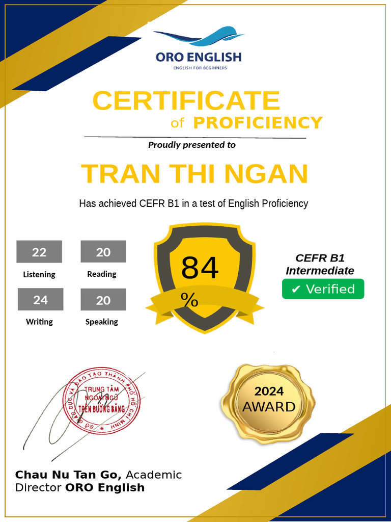 Certificate: Tran Thi Ngan | PDF