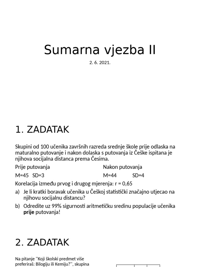 Sumarna Vjezba II | PDF